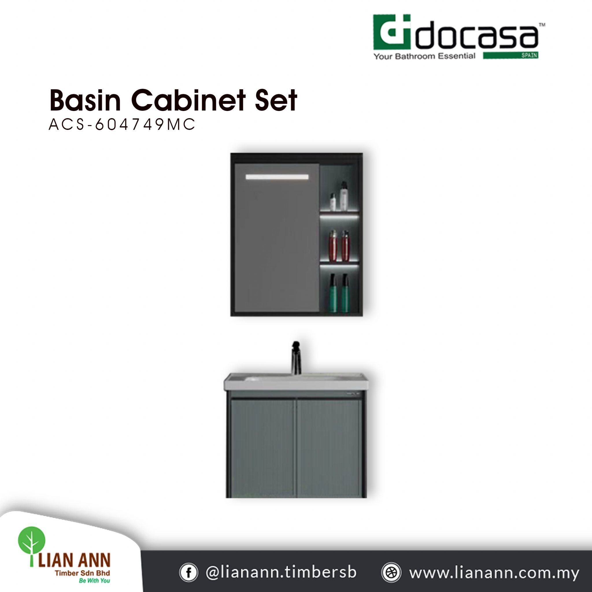 DOCASA Basin Cabinet Set with LED Light Mirror ACS-604749MC - Lian Ann ...